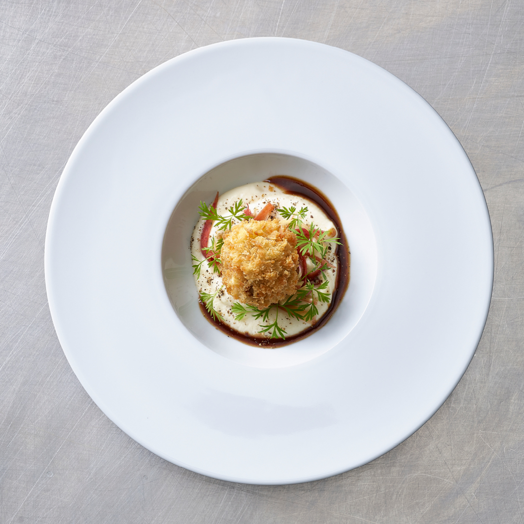 Guance di vitello fritte & carote viola / Crema di sedano & erbe ...